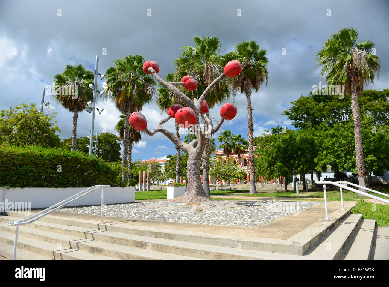 Sculpture of a coffee tree (by the artist Ming Fay) at the center of ...