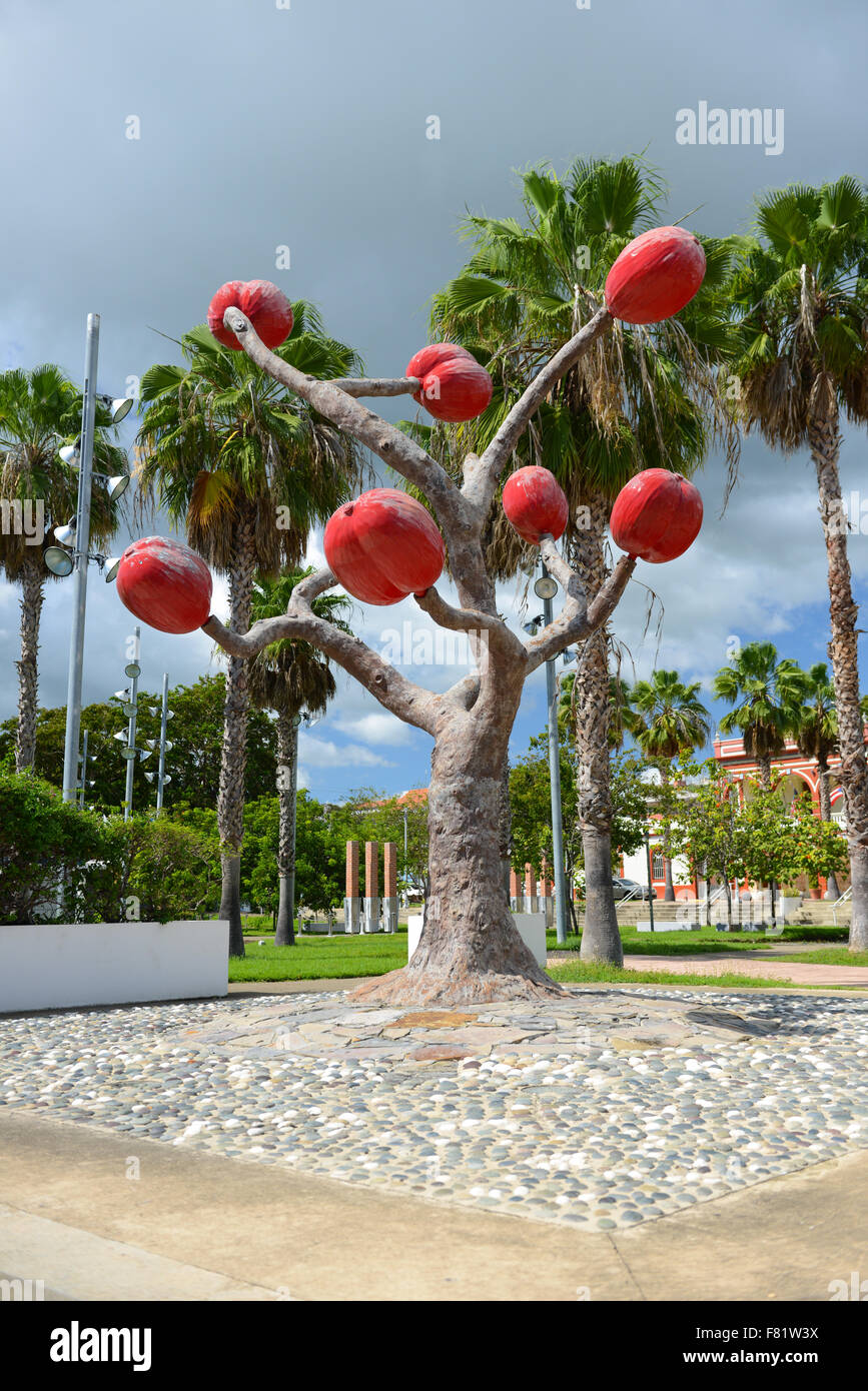 Sculpture of a coffee tree (by the artist Ming Fay) at the center of ...