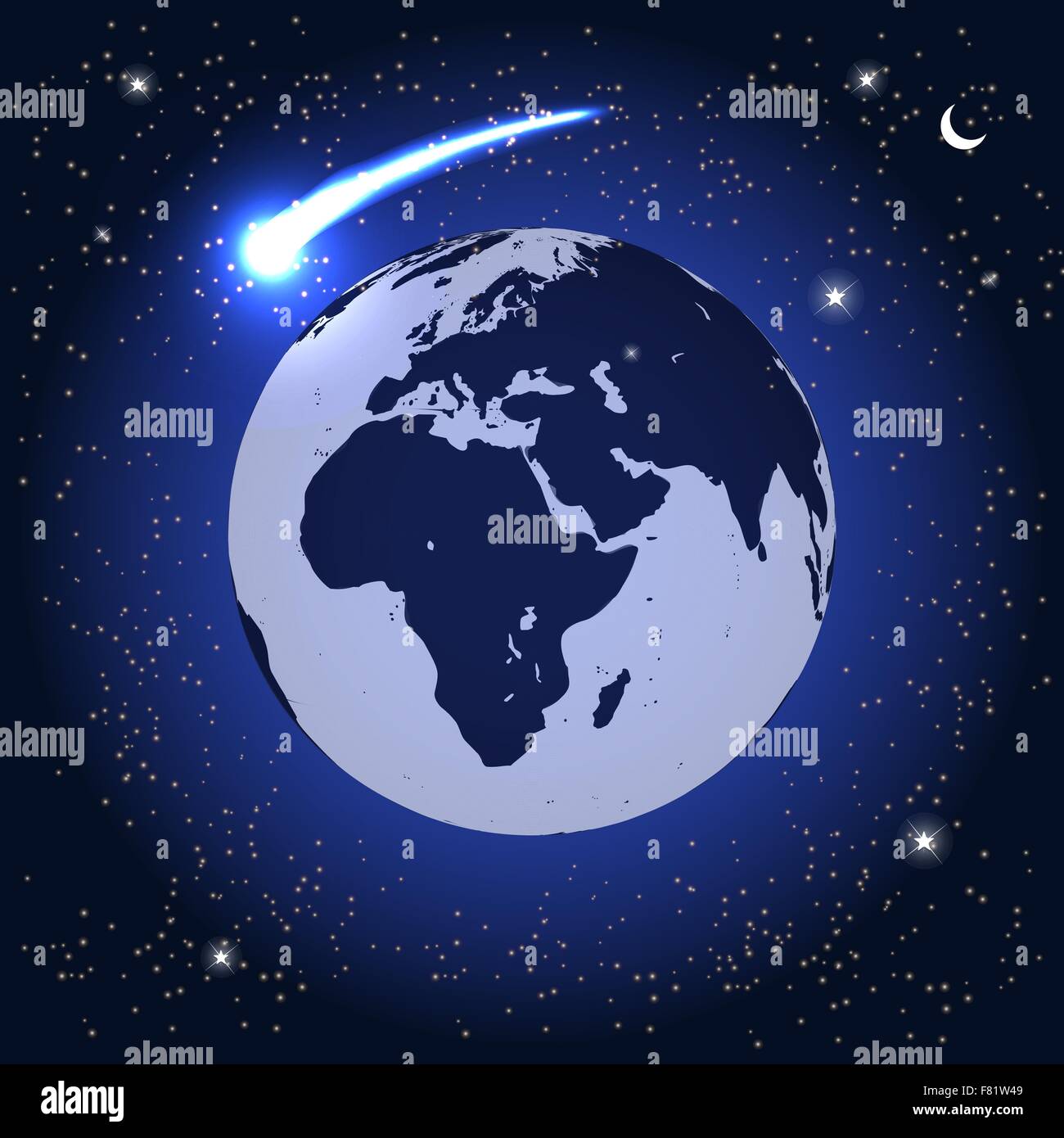 Comet Fly Around the Planet in Space. Vector Illustration Stock Vector ...