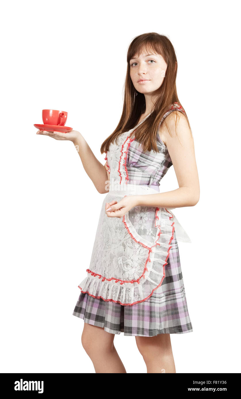 smiling girl with tea cup. Isolated on white background Stock Photo - Alamy