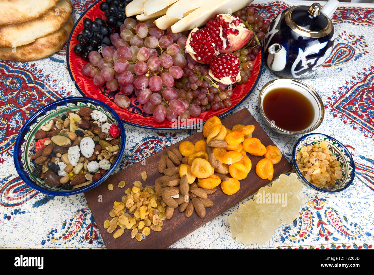Central Asian fruit and sweets - desserts for tea Stock Photo - Alamy