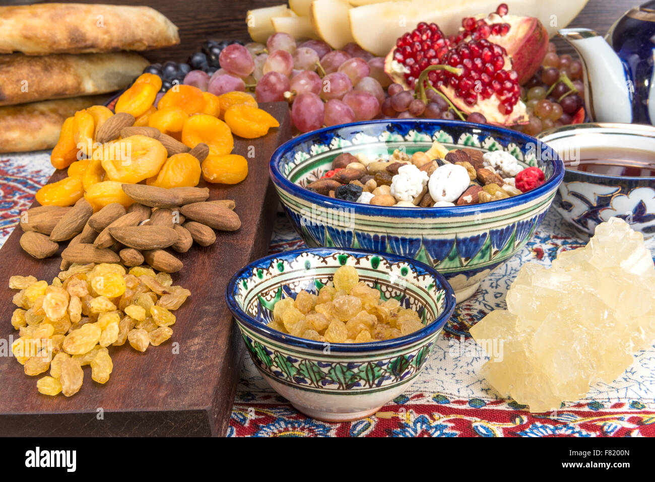 Central Asian fruit and sweets - desserts for tea Stock Photo - Alamy