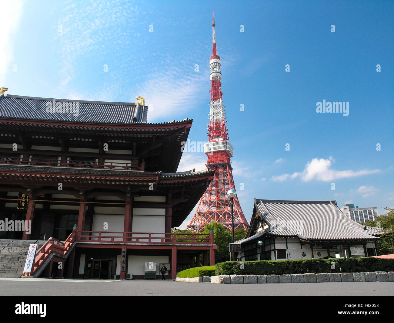 View of a classic Japanese building and the Tokyo Tower, Japan Stock ...