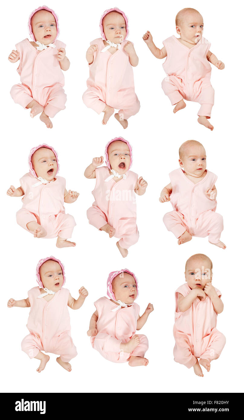 Set of 9 little baby girl. Isolated on white with clipping path Stock ...