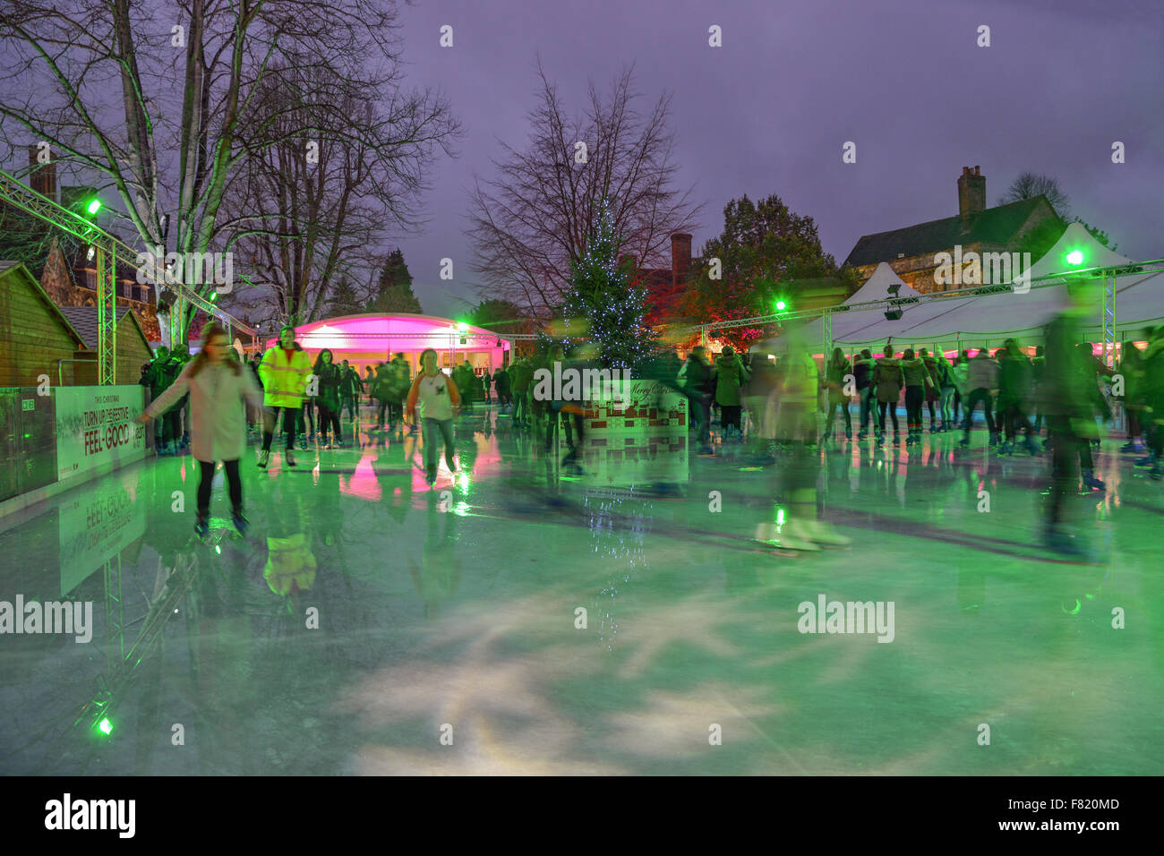 Ice skating rink in the grounds of Winchester Cathedral Hampshire ...