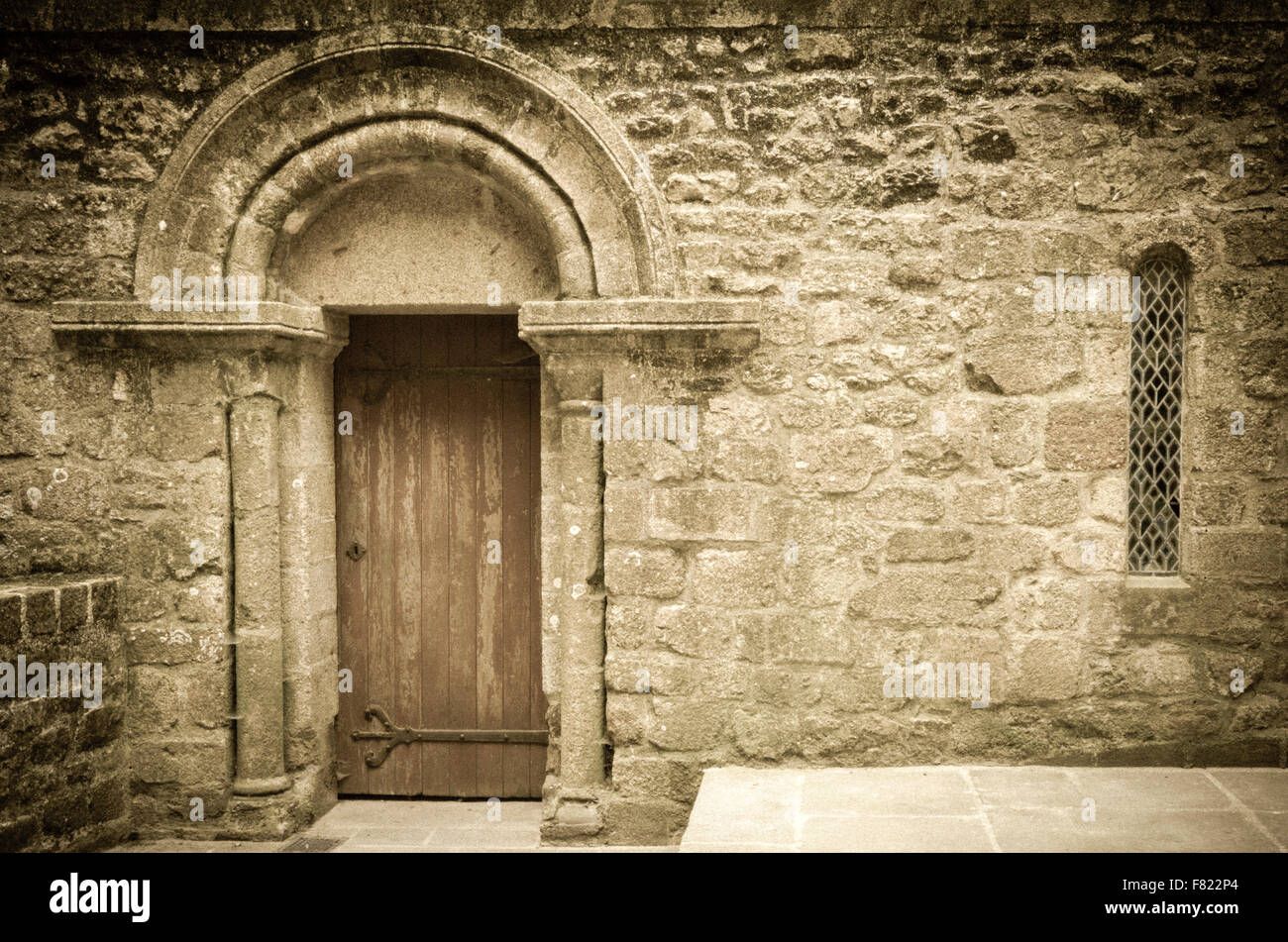 Abbey door, Mont Saint-Michel monastery, Normandy, France Stock Photo ...
