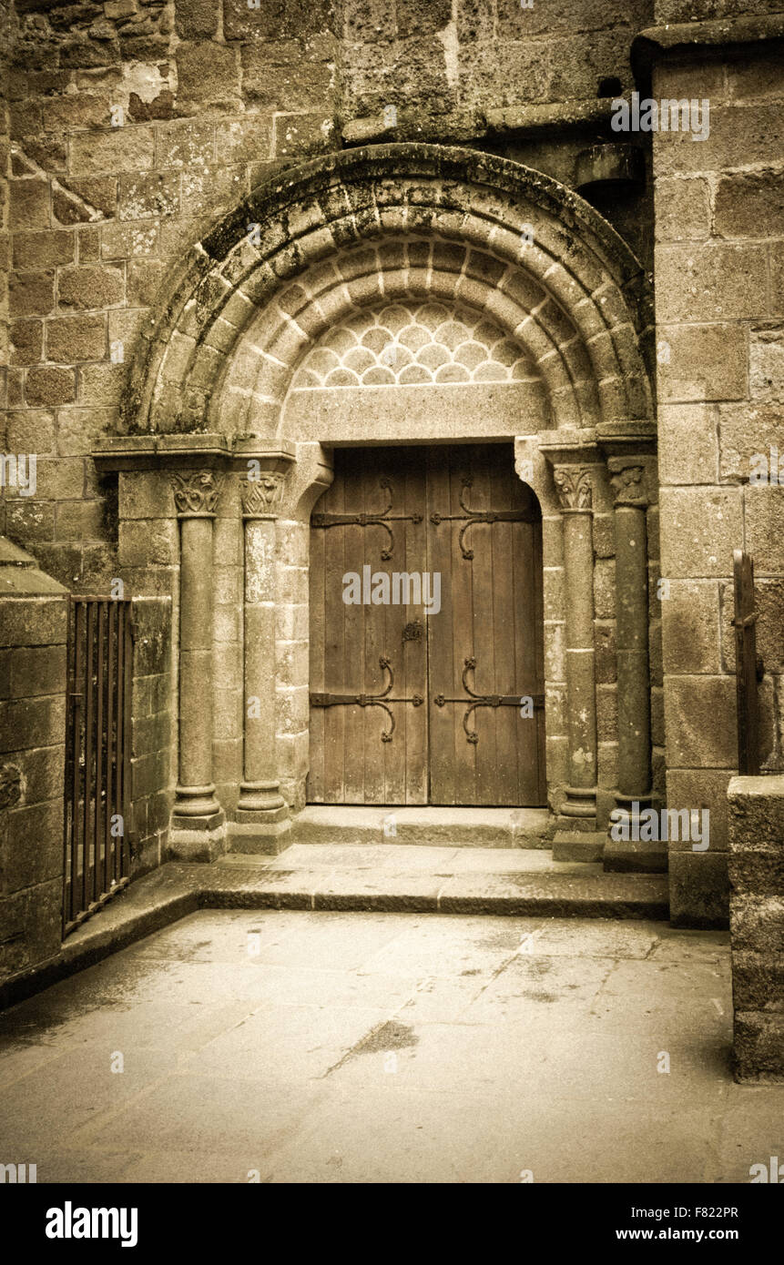 Abbey door, Mont Saint-Michel monastery, Normandy, France Stock Photo ...