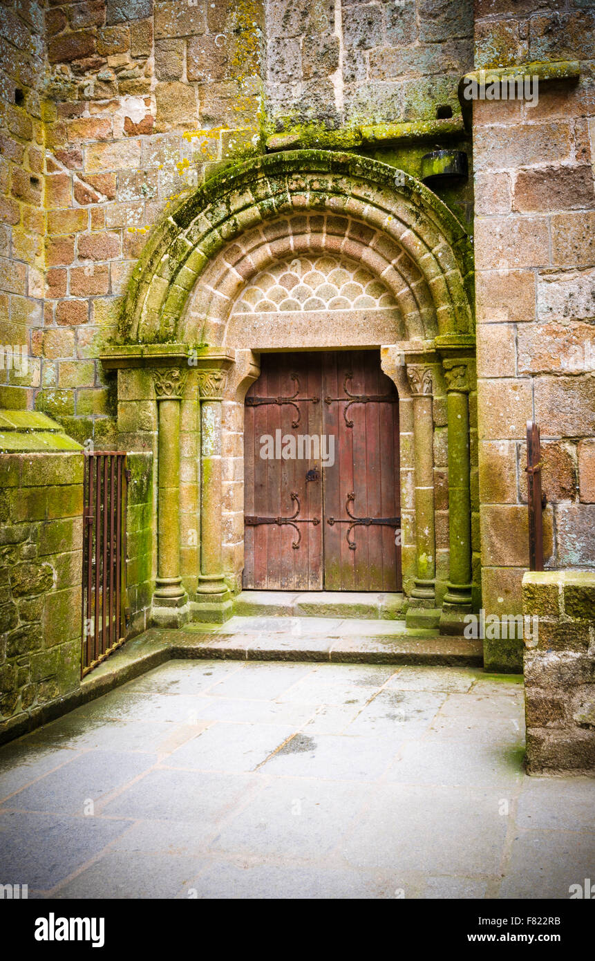 Abbey door, Mont Saint-Michel monastery, Normandy, France Stock Photo ...