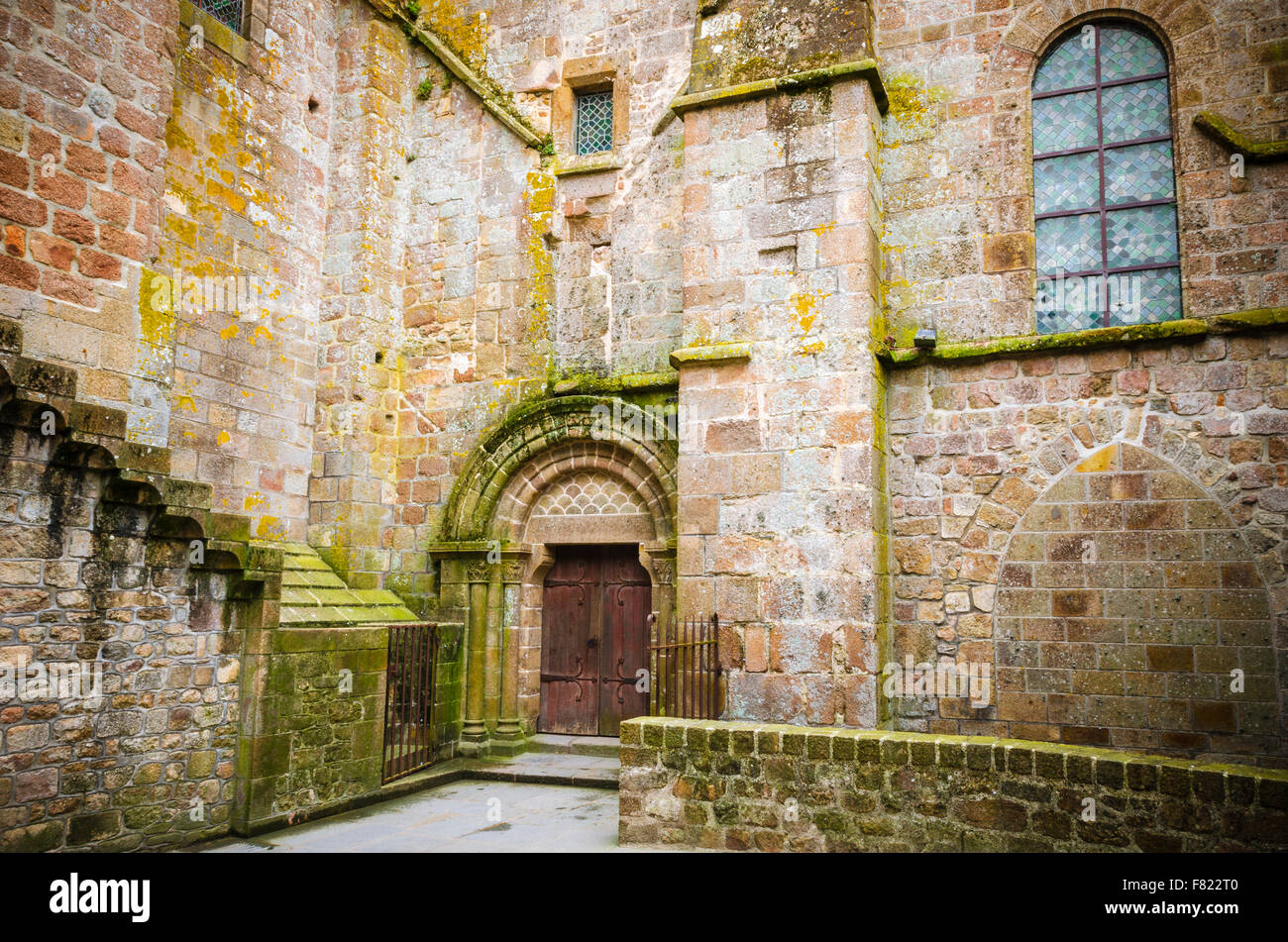 Abbey door, Mont Saint-Michel monastery, Normandy, France Stock Photo ...