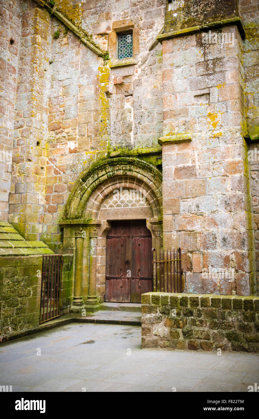 Abbey door, Mont Saint-Michel monastery, Normandy, France Stock Photo ...