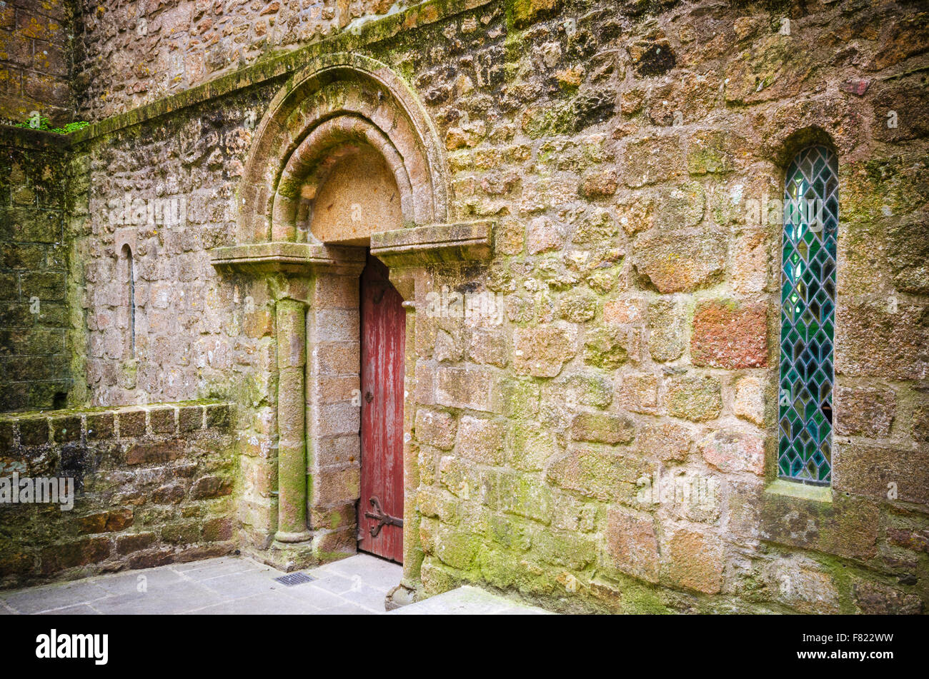 Abbey door, Mont Saint-Michel monastery, Normandy, France Stock Photo ...
