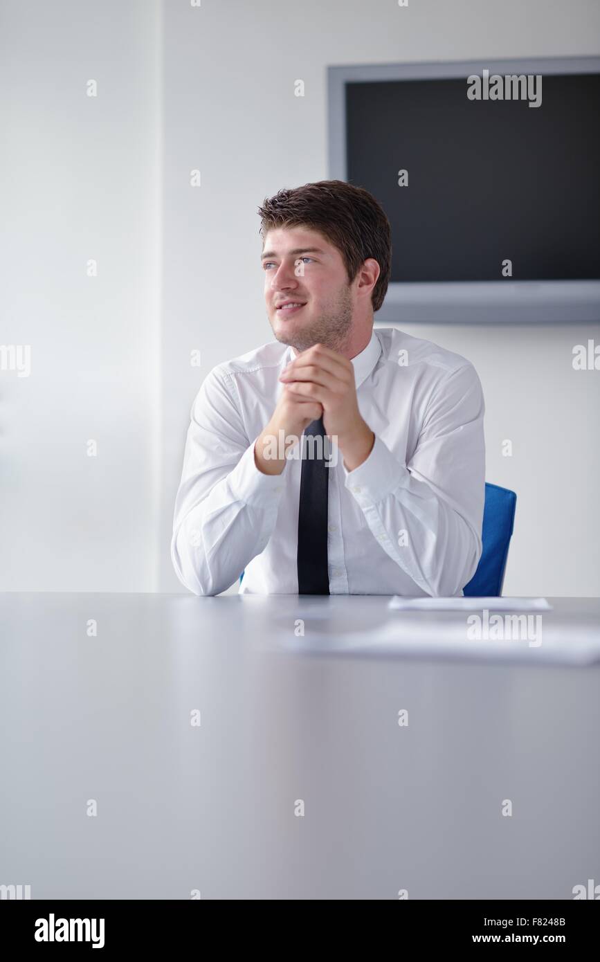 happy young business man work in modern office on computer Stock Photo ...