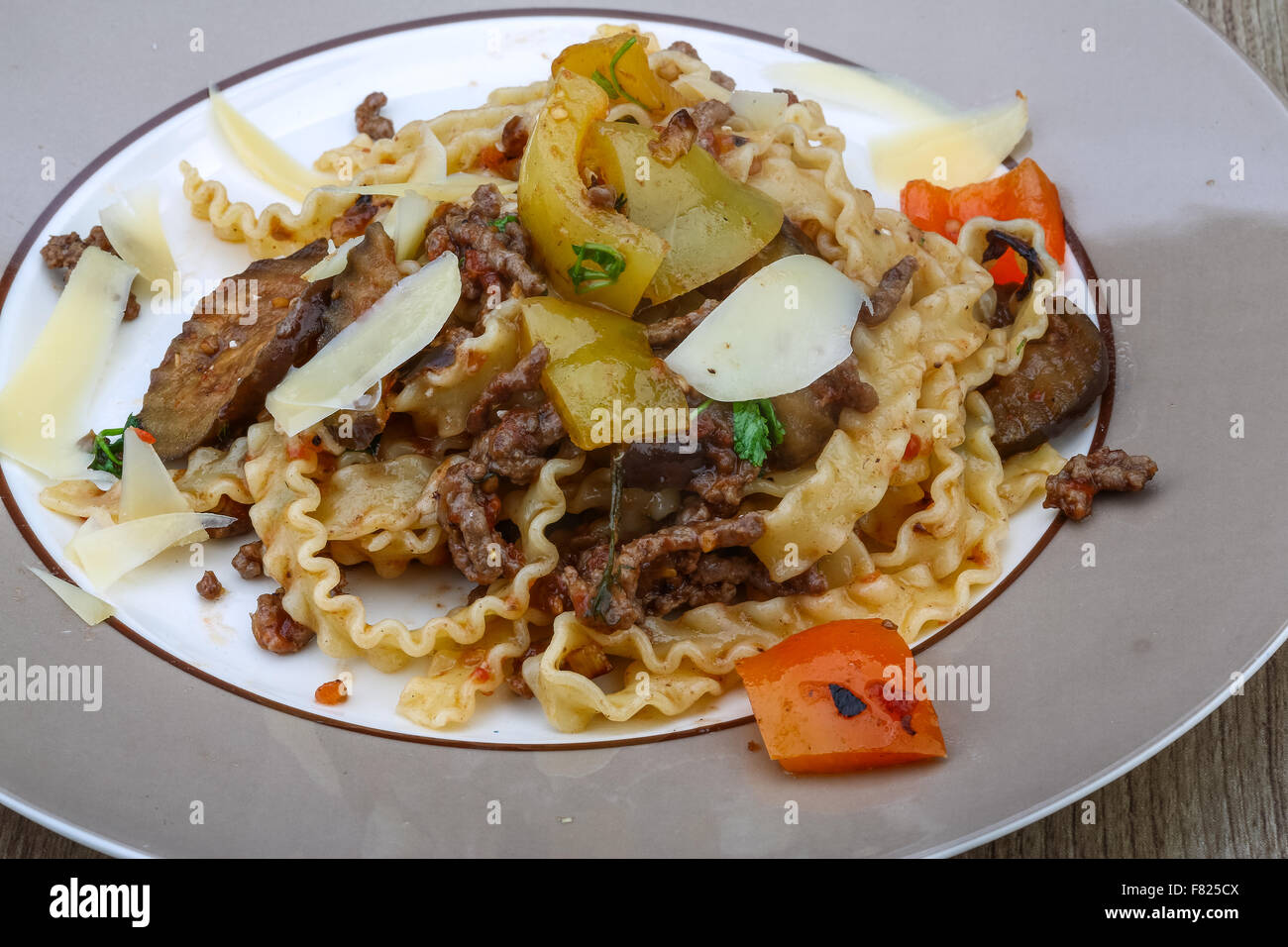 Italian trditional Pasta mafalde with herbs and beef meat Stock Photo ...