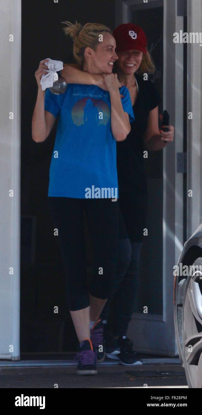 Chelsea Handler jokes around with a friend as she leaves the gym ...