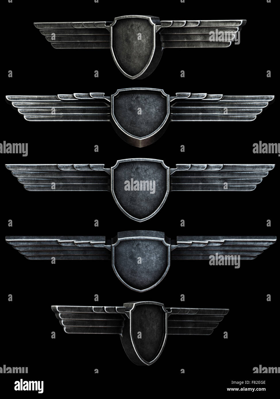 Black metal wings set isolated on black background. 3d render Stock ...