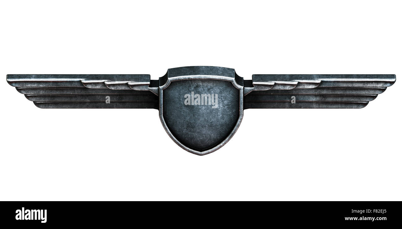 Black metal wings isolated on white background top view. 3d render ...