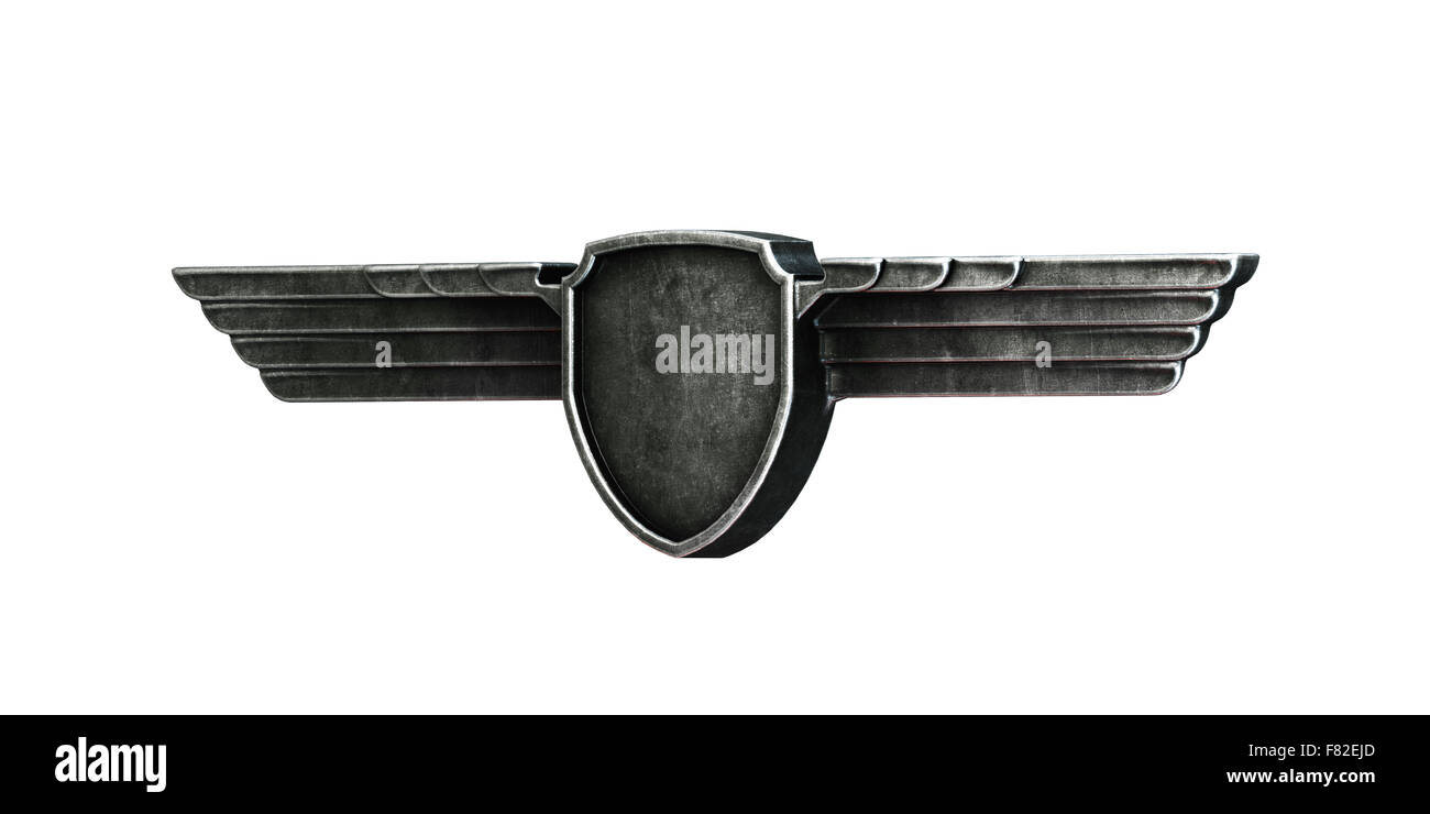 Black metal wings isolated on white background left view. 3d render ...