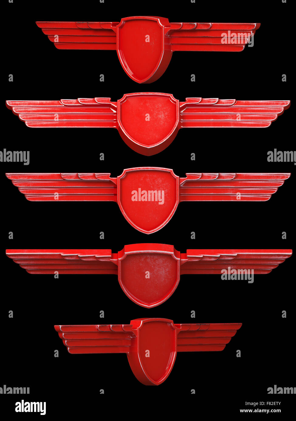 Red painted metal wings set isolated on black background. 3d render ...