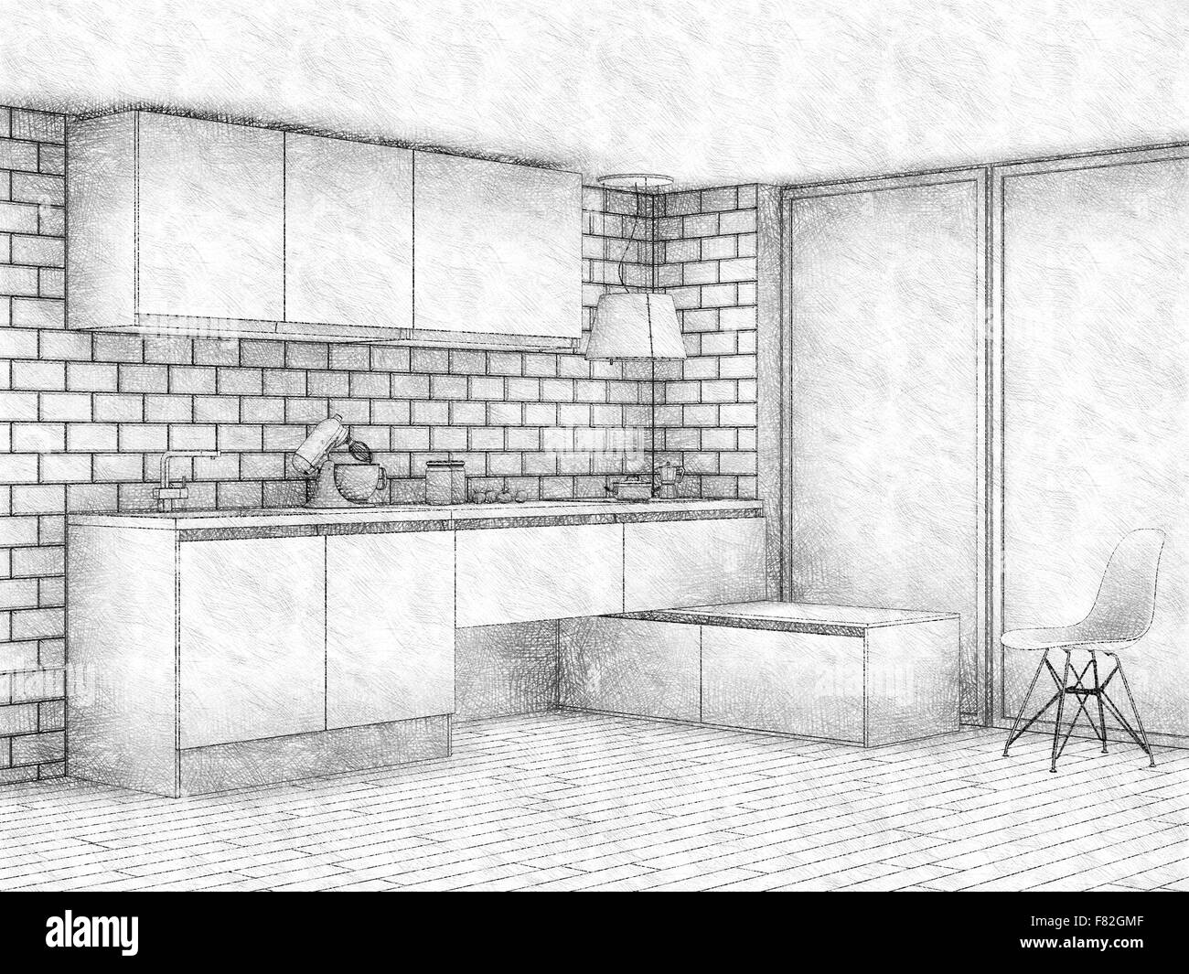 Modern kitchen lifestyle Black and White Stock Photos & Images - Alamy