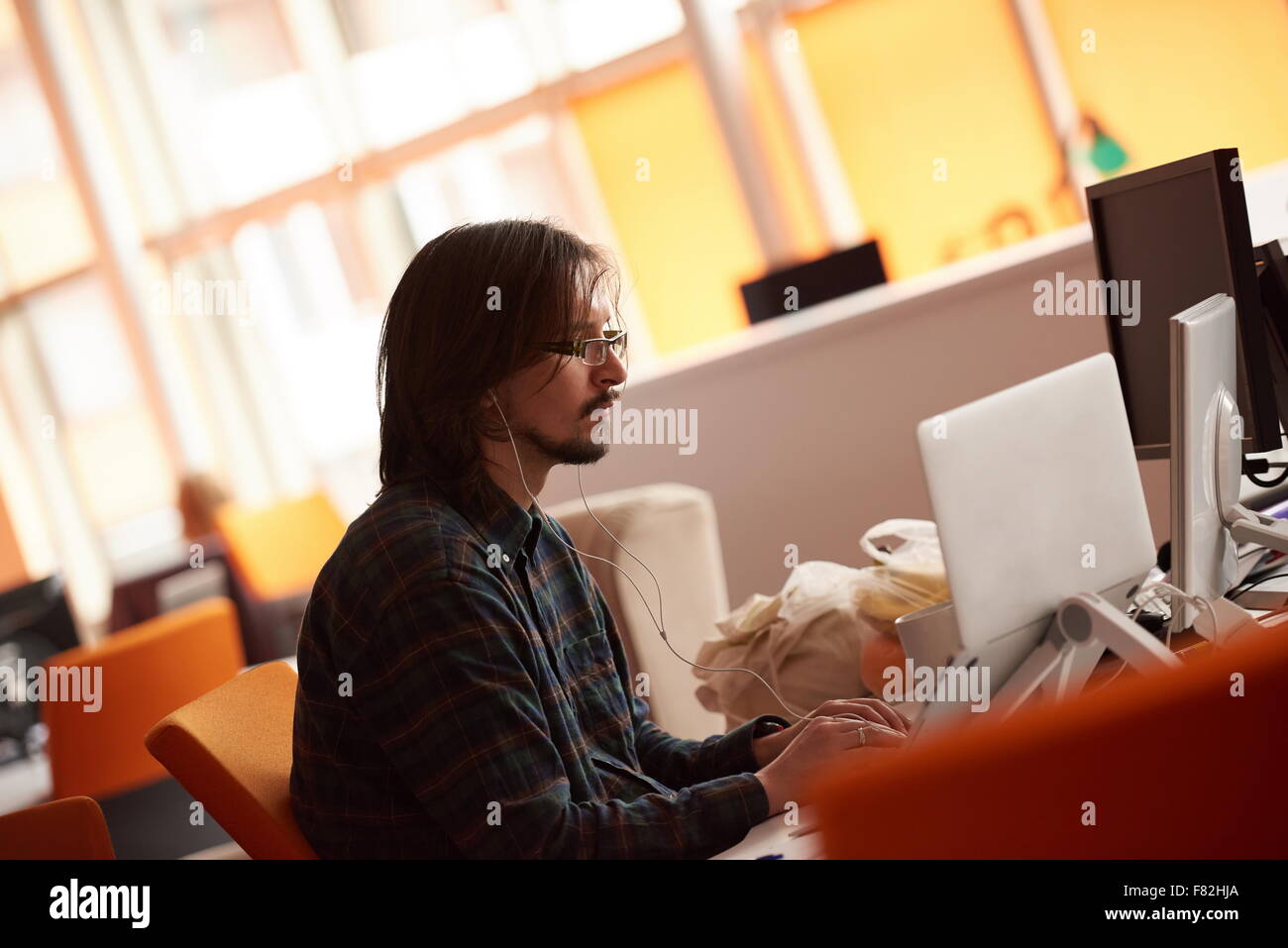 startup business, software developer working on computer at modern ...