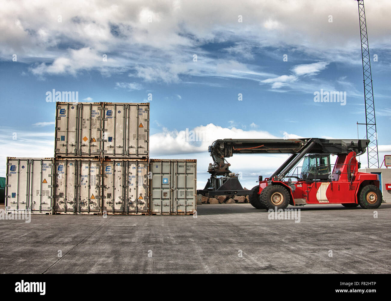 Grundarfjordur, Iceland. 30th July, 2015. Cargo containers on the docks ...