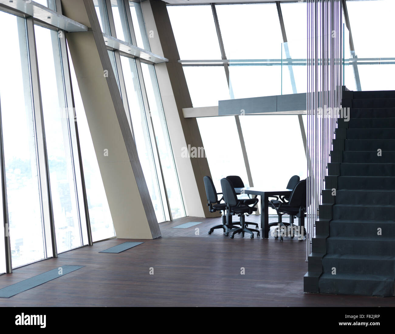 modern office interior, bright conference meeting room with big windows ...