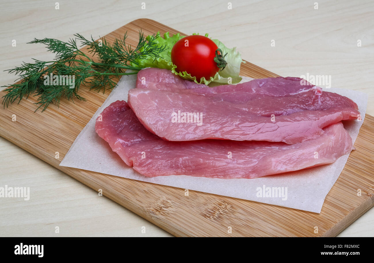 Raw pork schnitzel with dill - ready for cooking Stock Photo - Alamy