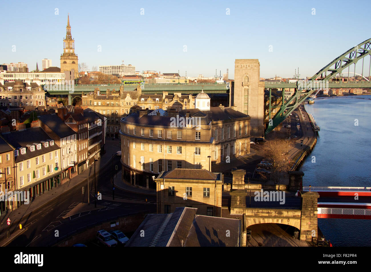 View of oldest part of newcastle with tyne bridge in background Stock ...