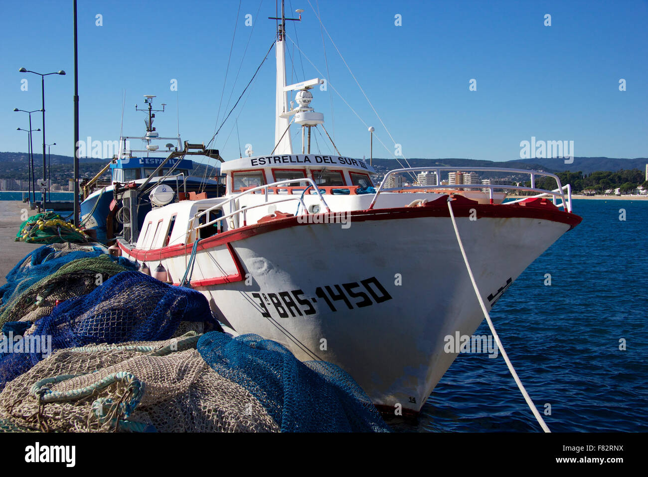Fishing boat with nets Stock Photo - Alamy