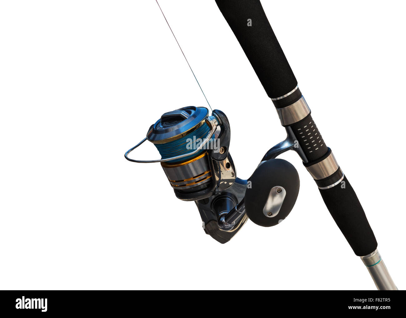 colorful spinning with reel for fishing on a white background Stock ...