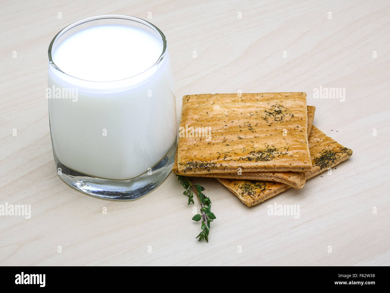Kefir with pastry - dietary food - on the wood background Stock Photo ...