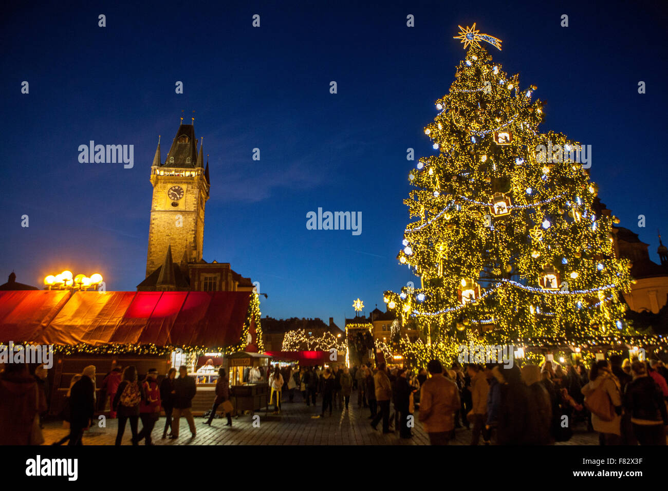 Prague Christmas market Old Town Square, Town Hall Tower, Christmas ...