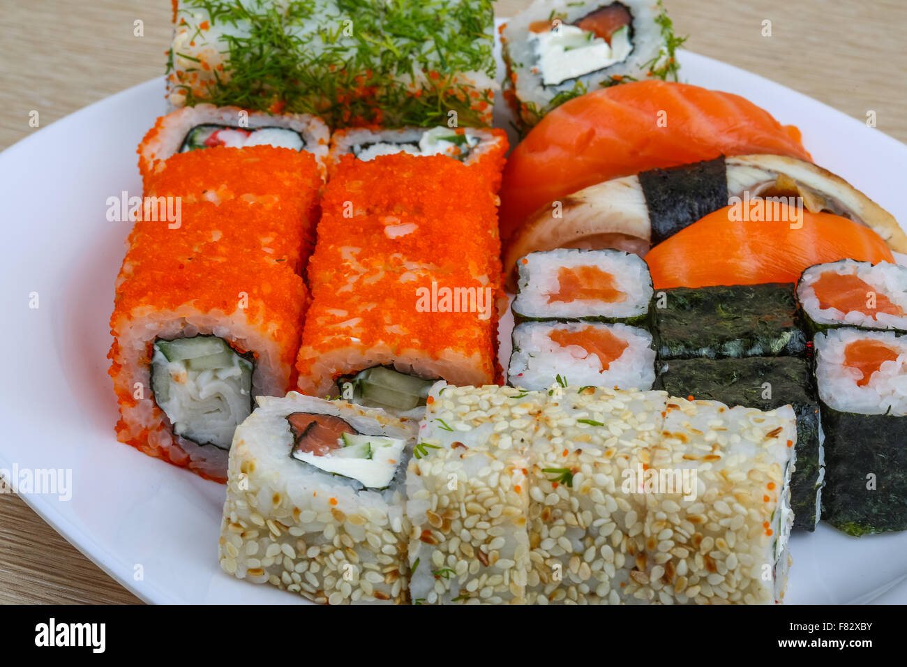 Japan traditional cusine - fresh cold sushi set Stock Photo - Alamy