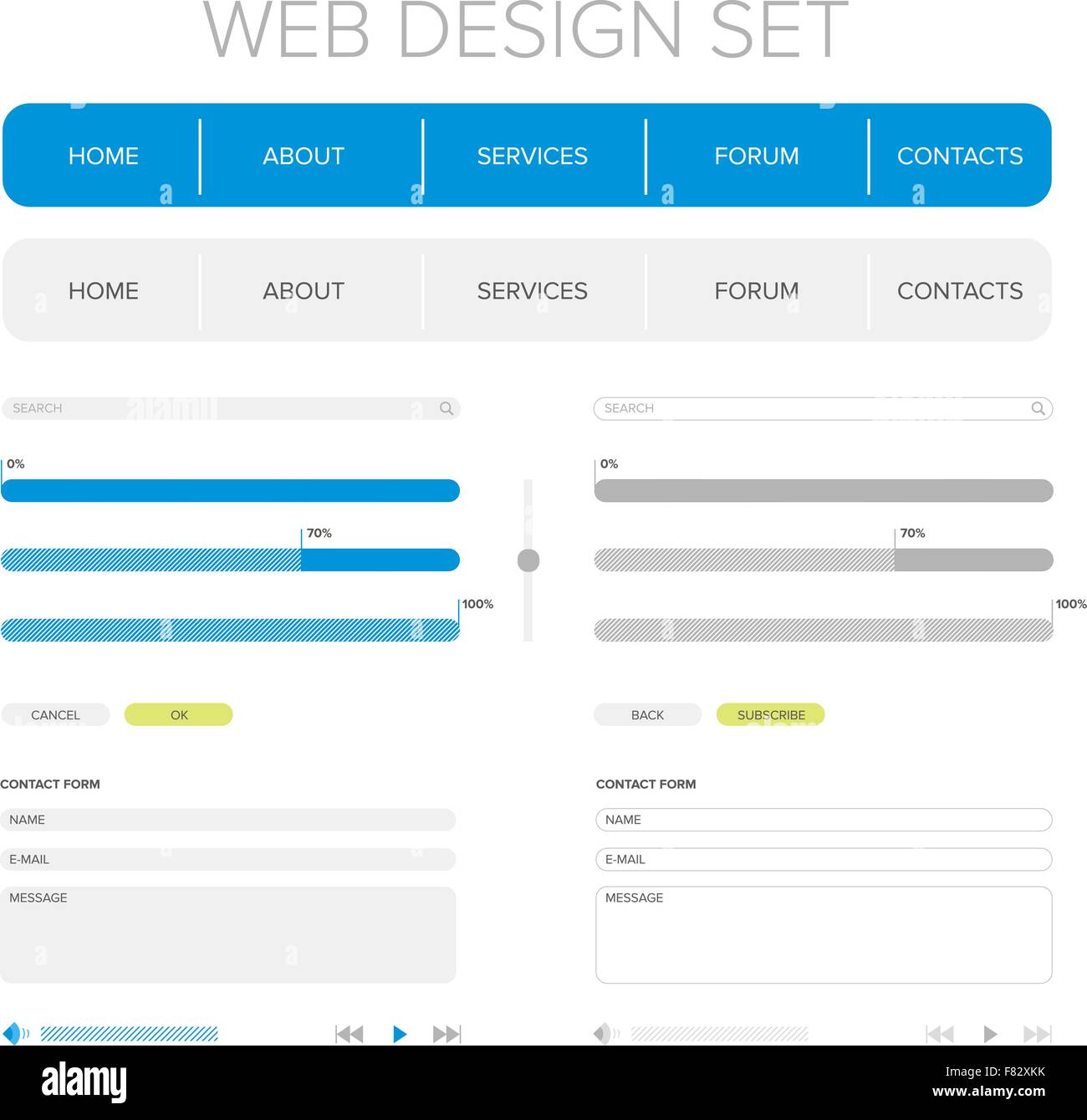 minimalistic web design set with menu and sliders Stock Vector Image ...
