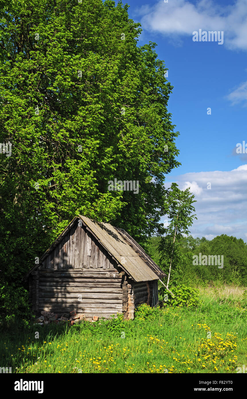 Village landscape.Old wooden barn in village Stock Photo - Alamy