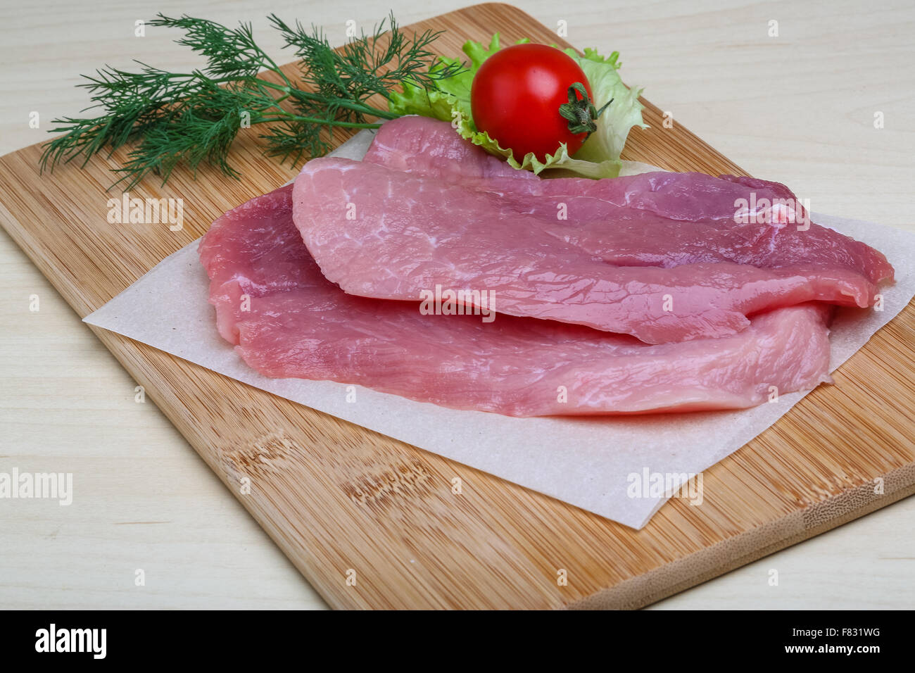 Raw pork schnitzel with dill - ready for cooking Stock Photo - Alamy