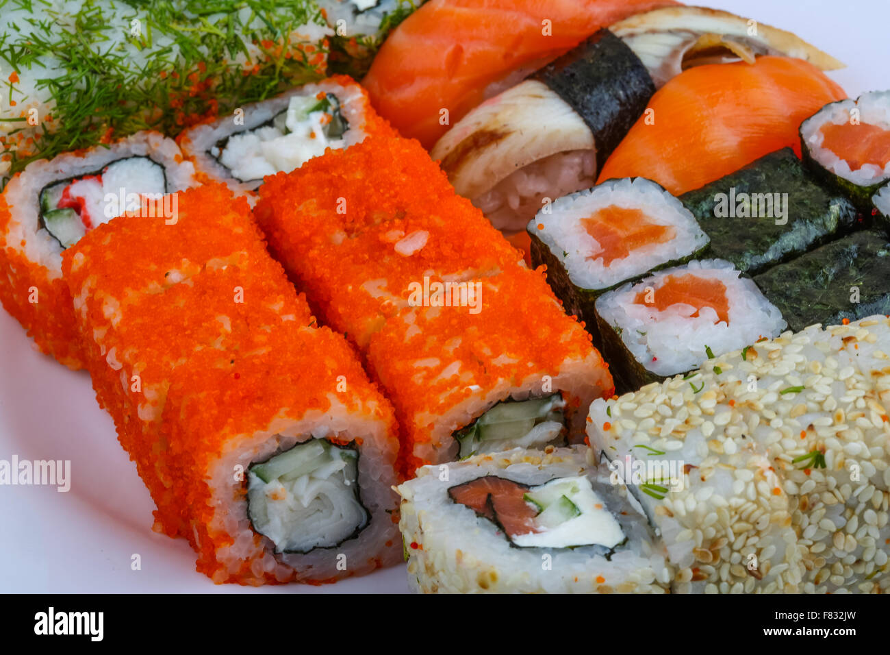Japan traditional cusine - fresh cold sushi set Stock Photo - Alamy