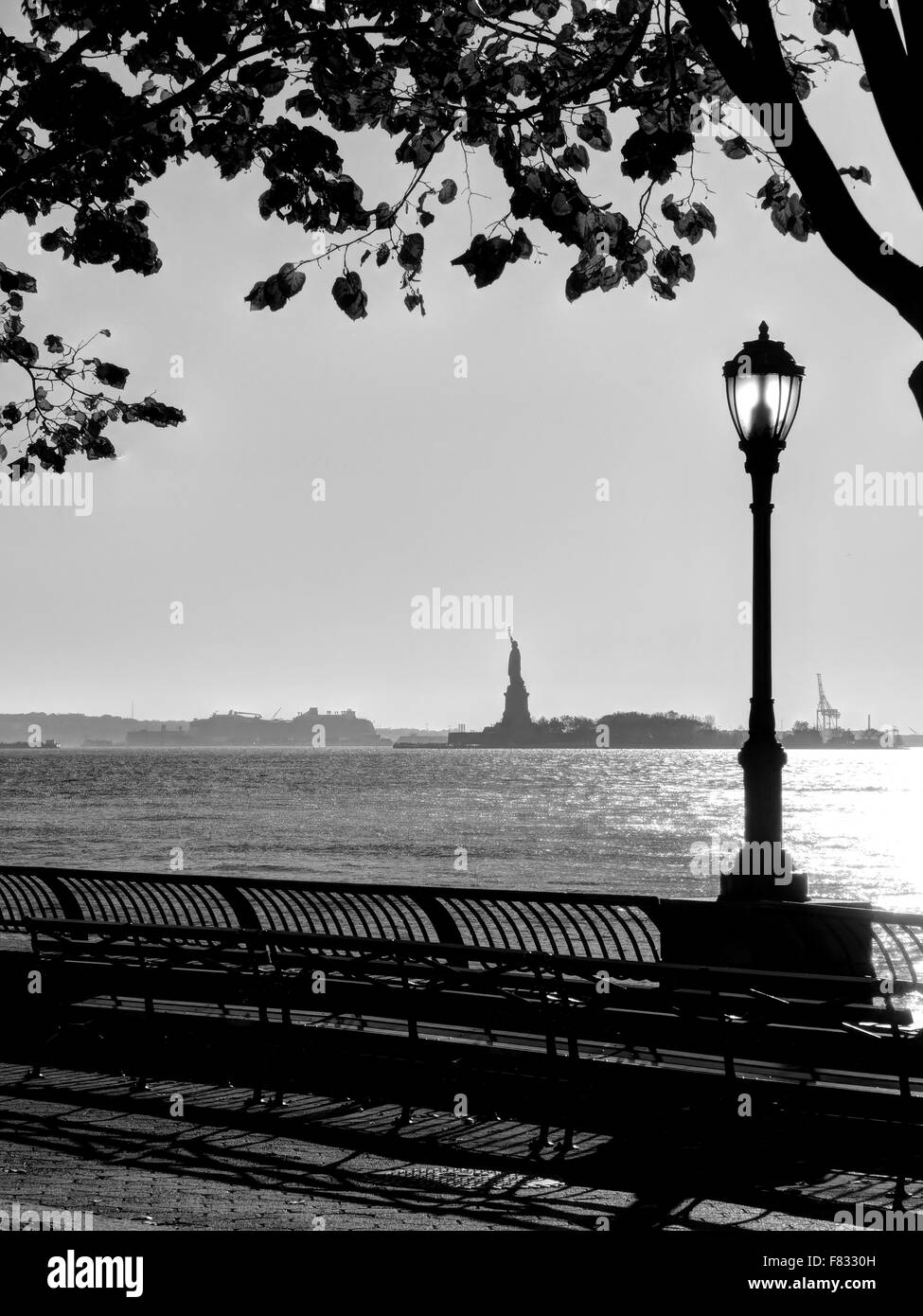 Statue of Liberty from Battery Park in B&W Stock Photo - Alamy