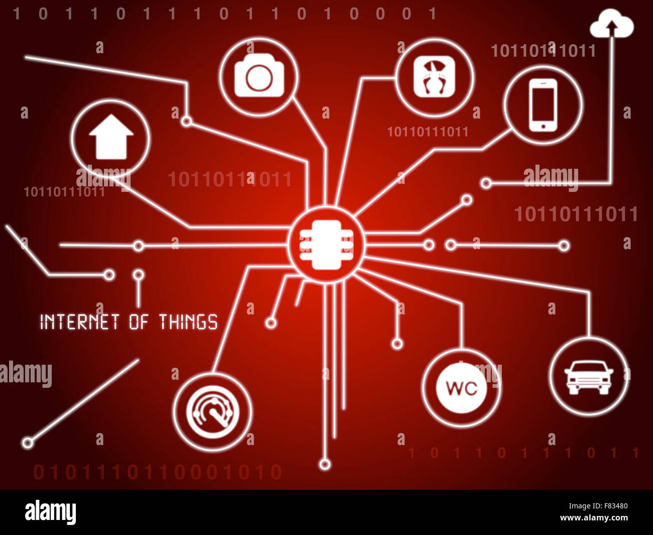 The internet of things concept illustration as a red circuit board ...