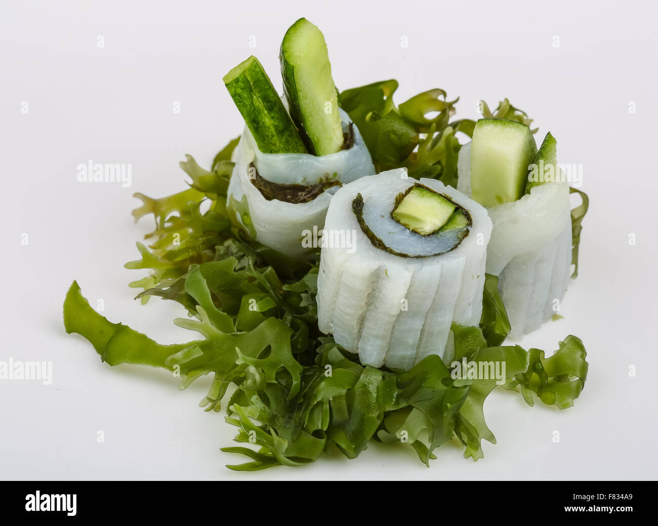 Cold Squid sashimi with cucumber and nori Stock Photo - Alamy