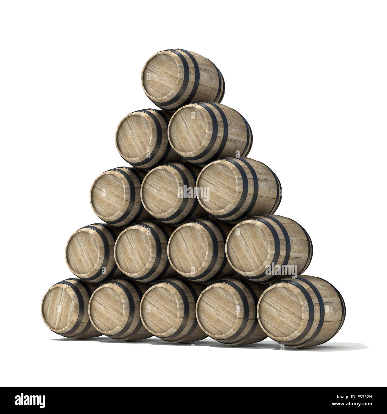 Group of wooden wine barrels. 3D render illustration isolated over ...