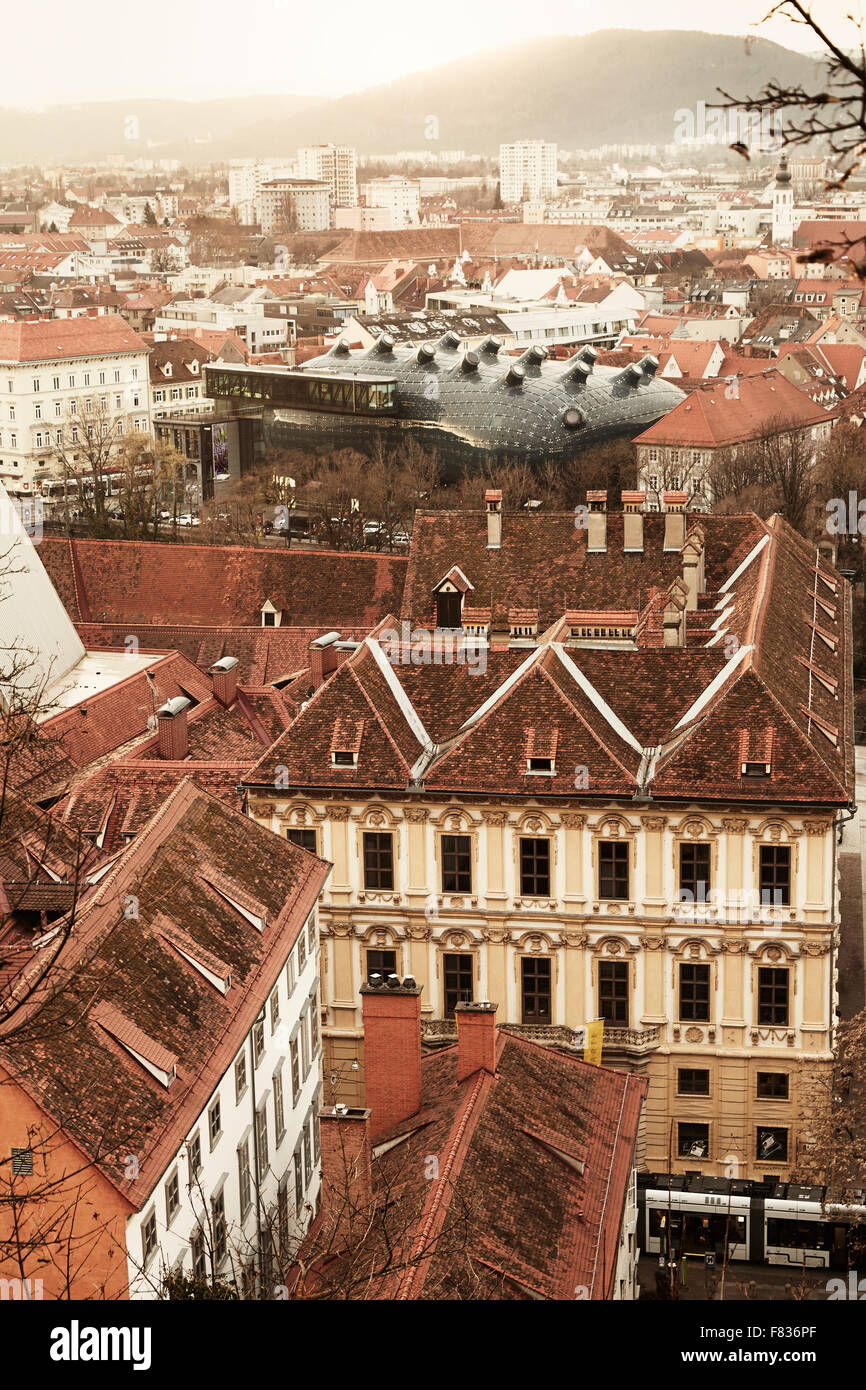 World Cultural Heritage city Graz: View from the Schlossbergstiege over ...