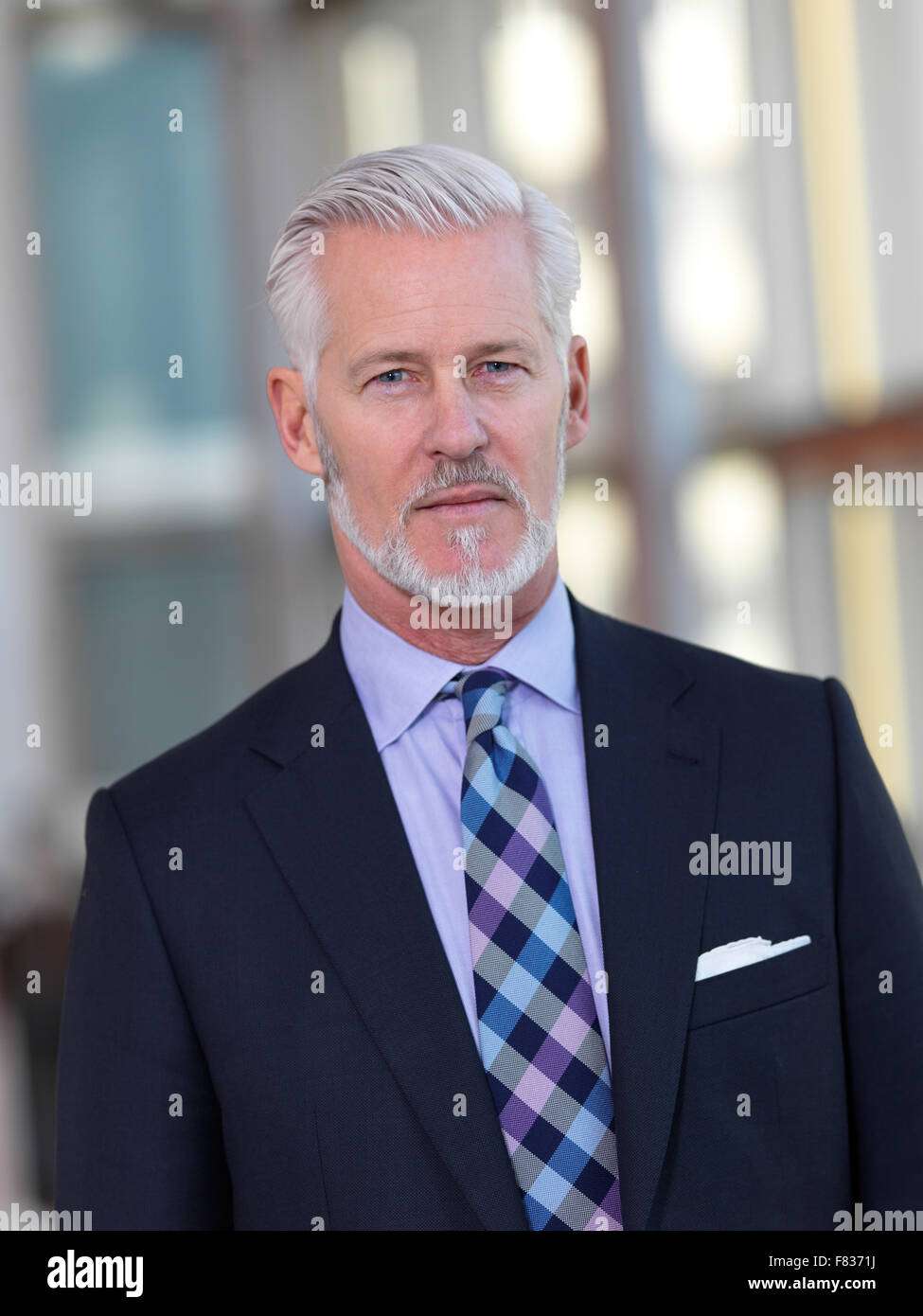 portrait of senior business man with grey beard and hair alone i modern ...