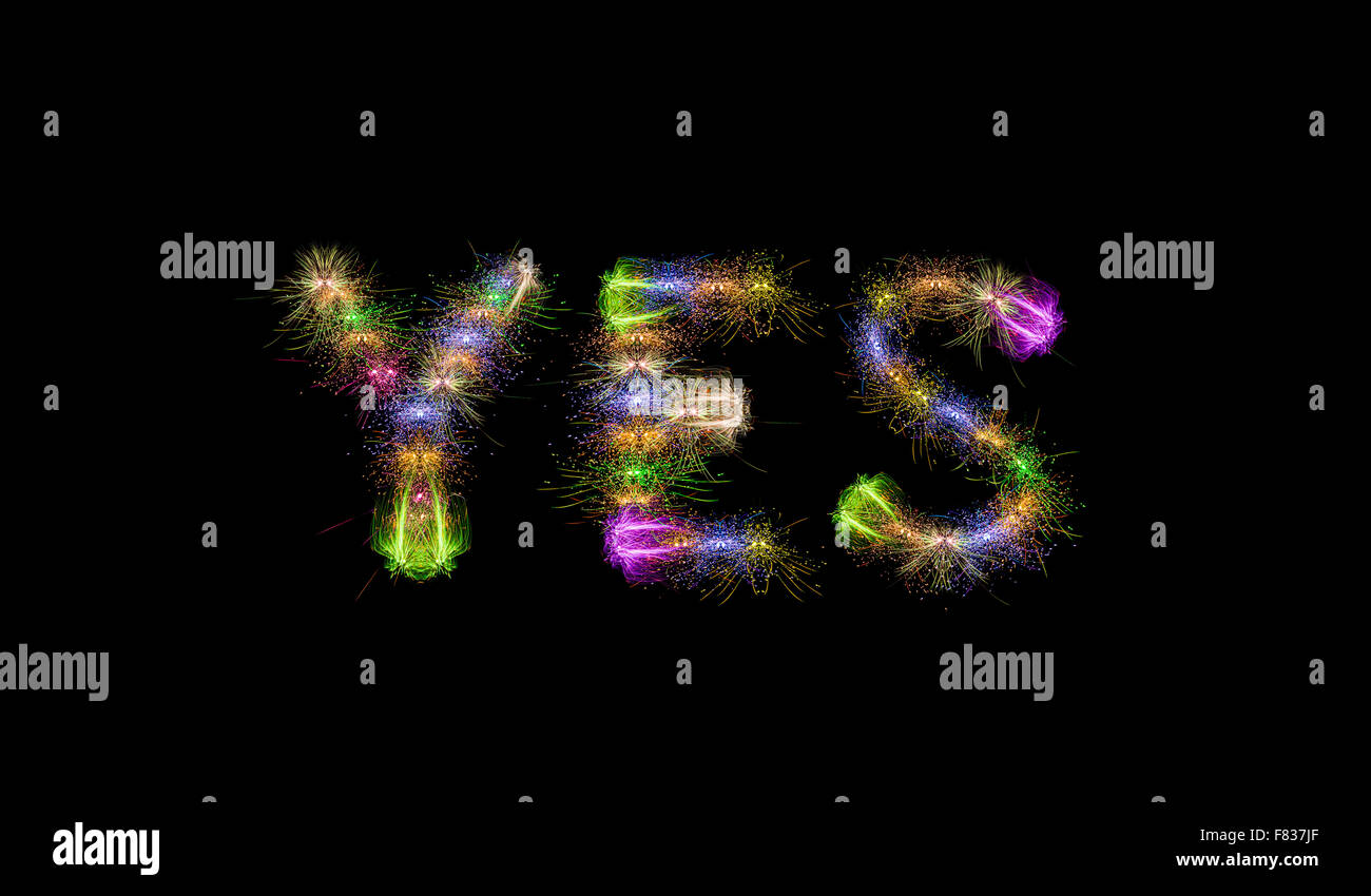 Colorful Fireworks YES text - motivational concept Stock Photo - Alamy