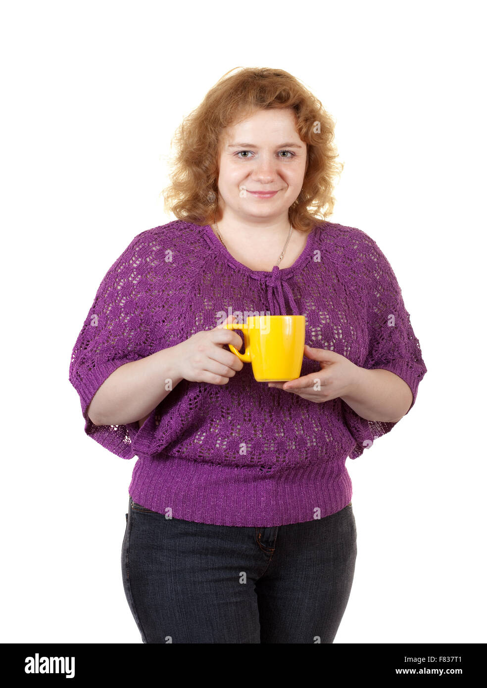 fat unsightly woman with tea cup. Isolated over white background Stock ...