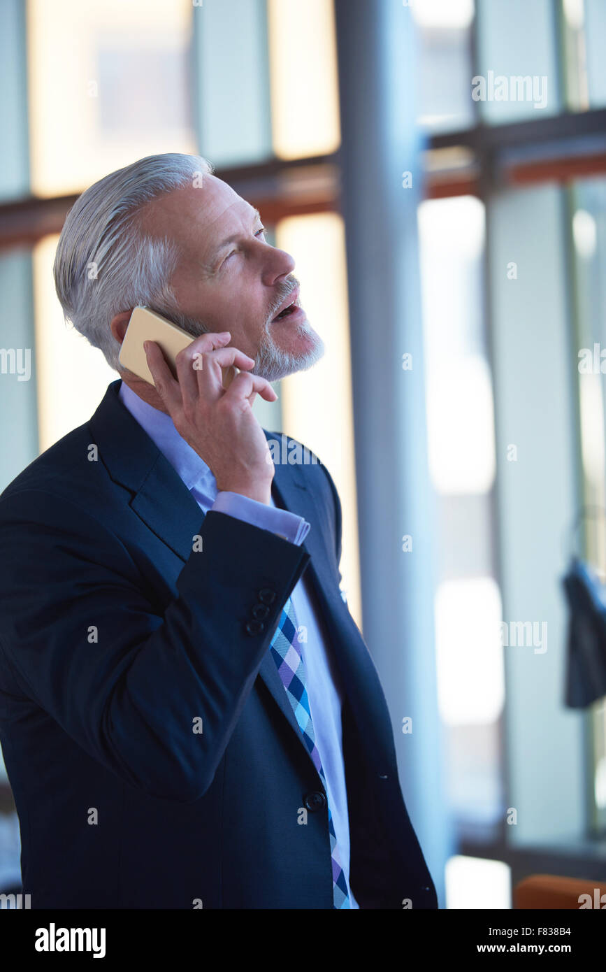 senior business man talk on mobile phone at modern bright office ...