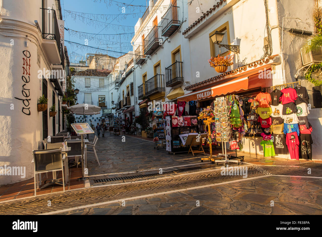 Splendid light on a traditional street in Old Marbella in Spain Stock ...