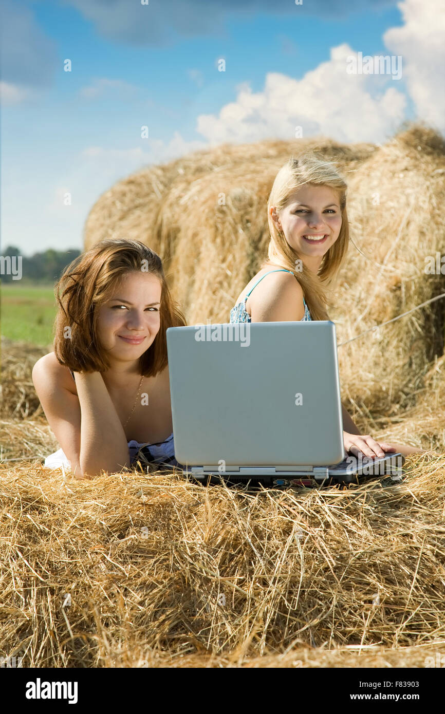 Portrait of country girls with notebook in farm Stock Photo - Alamy
