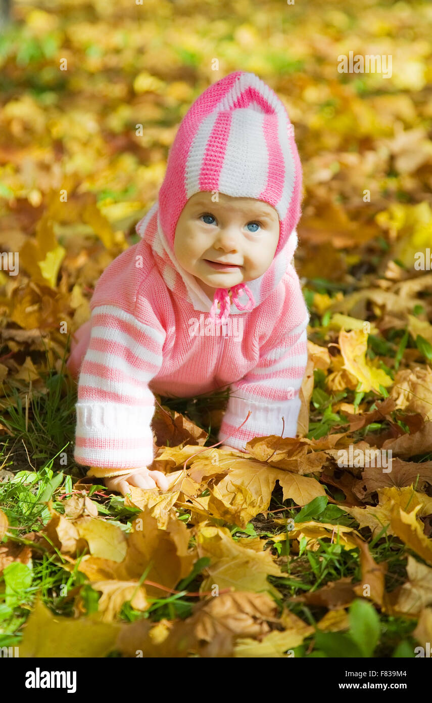 Portrait of little girl against autumn nature Stock Photo - Alamy