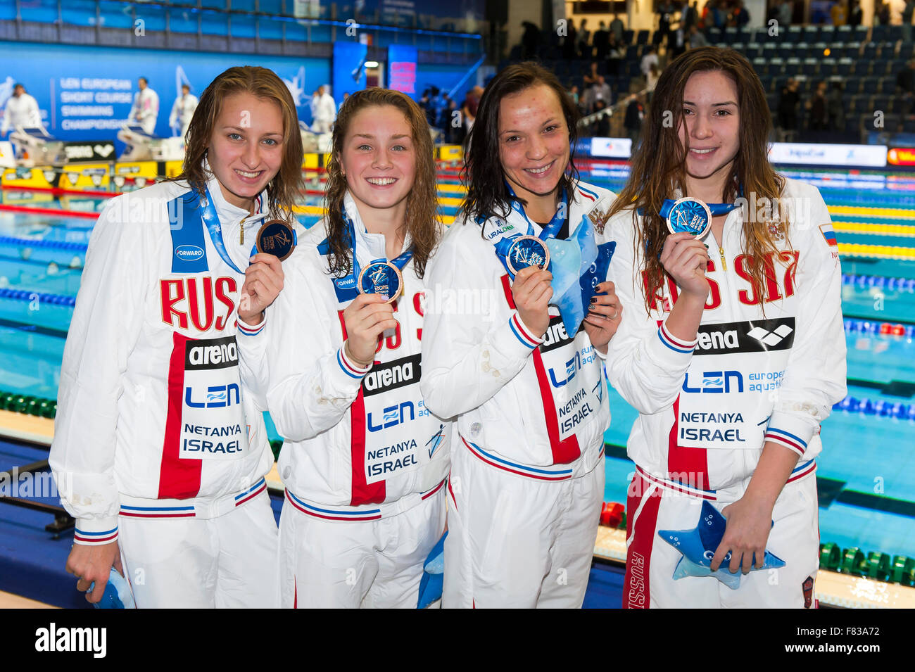 Netanya, Israel. 04th Dec, 2015. Team RUSSIA bronze medal Women's 4x50m ...